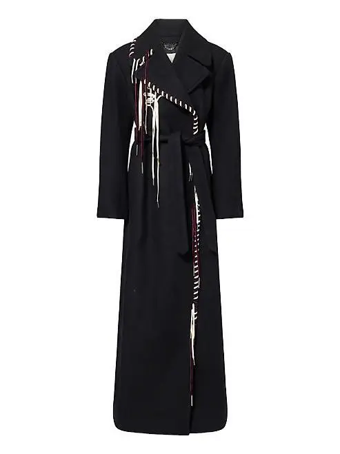 Dries Van Noten Embellished Belted Wool-blend Coat - Black