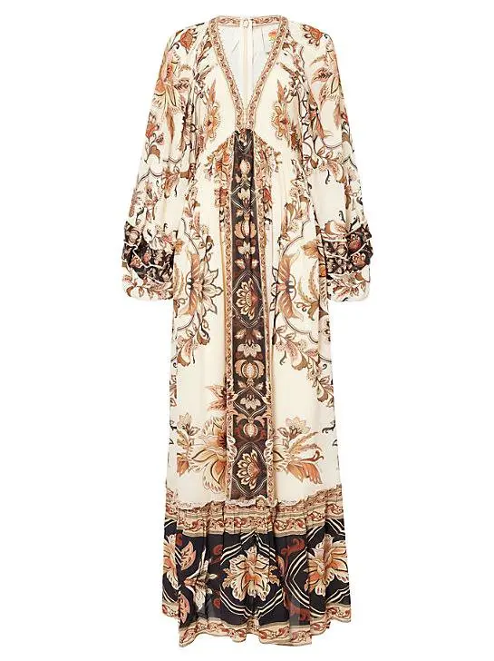 Farm Rio Majestic Garden Printed Woven Maxi Dress - Majestic Garden Sand