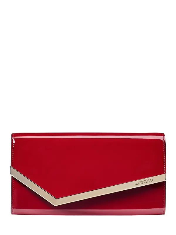 JIMMY CHOO Emmie Patent Leather Clutch - Ruby Red/light Gold