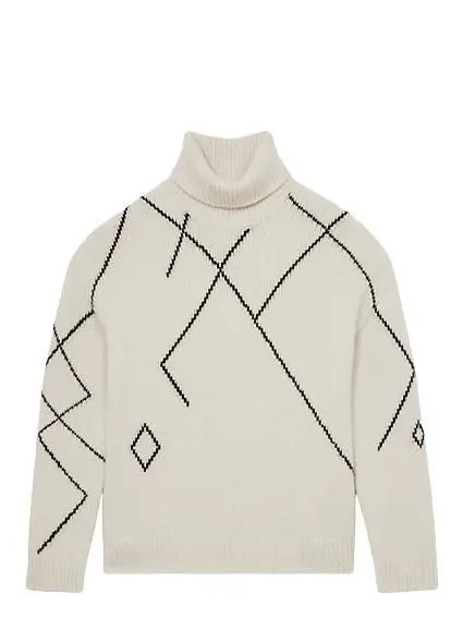 REISS Argyle Roll-neck Wool-blend Jumper - Off White