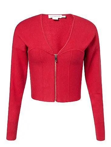 Good American Knitted Corseted V-neck Cardigan - Ruby