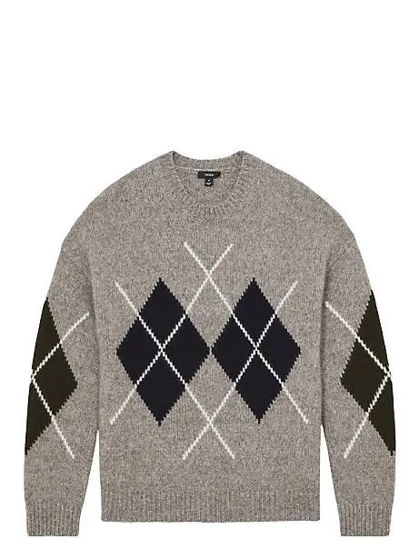 REISS Argyle-pattern Knitted Jumper - Oatmeal