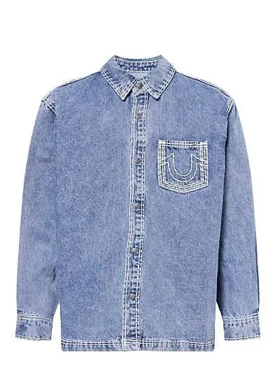 True Religion Tr Straight Hem Denim Shirt - Gridiron Blue Wash