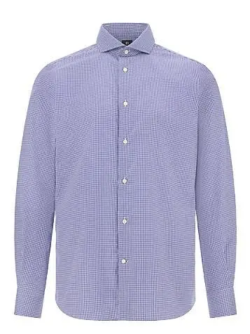 Boggi Milano Houndstooth Regular-fit Cotton Shirt - Navy Blue