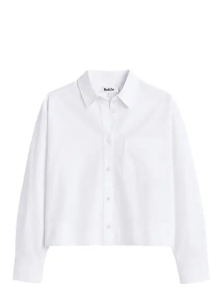 RO&ZO Cropped Long-sleeve Cotton-poplin Shirt - White