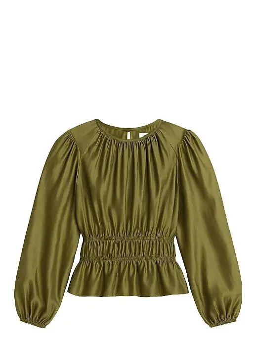 RO&ZO Peplum Long-sleeve Woven Blouse - Khaki
