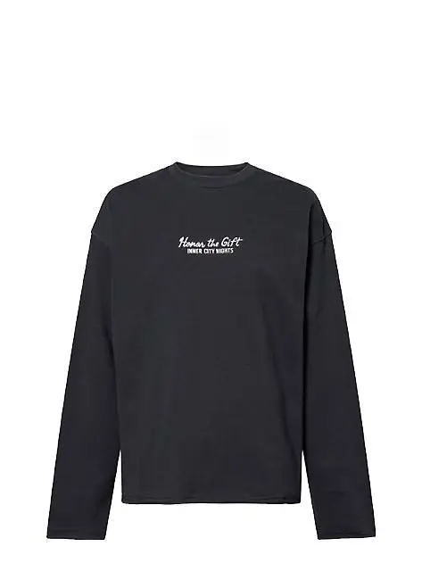 HONOR THE GIFT Embroidered Long-sleeve Cotton Sweatshirt - Black