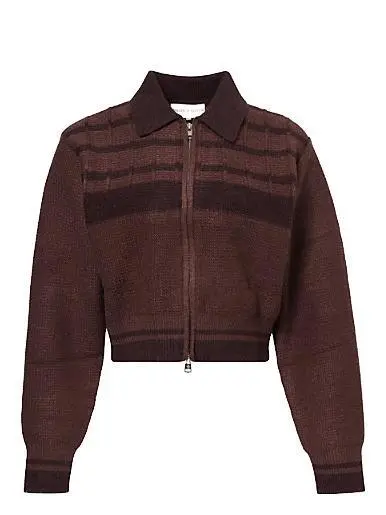 THE COUTURE CLUB Contrast Stripe Zip-up Knitted Cardigan - Chocolate
