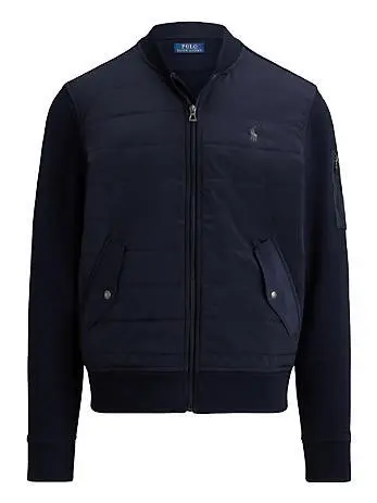 Polo Ralph Lauren Hybrid Quilted-panel Cotton-blend And Woven Bomber Jacket - Aviatr Nvy