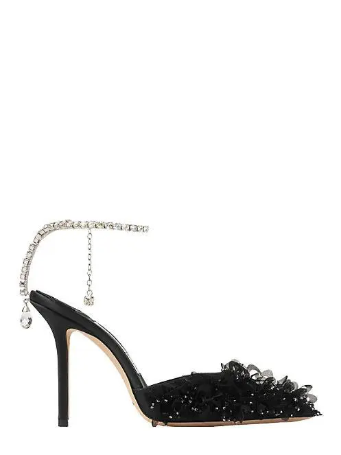 JIMMY CHOO Saedo 100 Petal-embroidered Mesh Pumps - Black/crystal