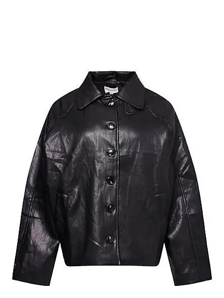 SISTERS & SEEKERS Faux Leather Oversized Jacket - Black