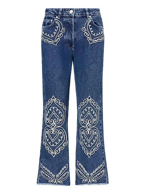 Farm Rio Cornely Embroidered Cropped Jeans - Denim