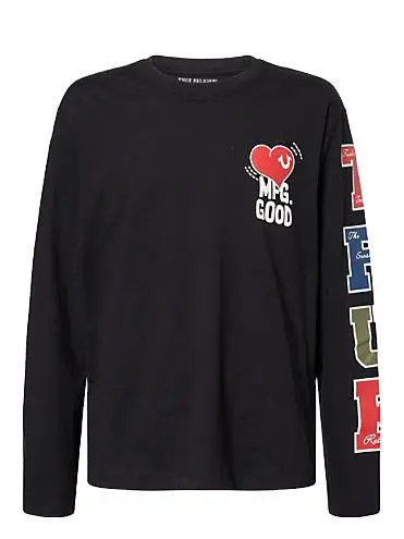 True Religion Graphic-print Long-sleeved Cotton Top - Jet Black