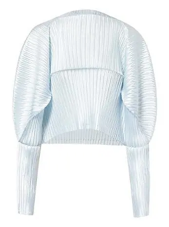 Issey Miyake Glossed Metal Pleats Long-sleeves Knitted Top - Pale Blue
