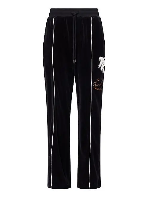 True Religion Embroidered Piping-detail Velour Tracksuit Bottoms - Jet Black