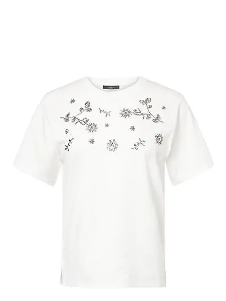 Max Mara Cotton-jersey T-shirt With Embellishments - White Flowers Embroidery