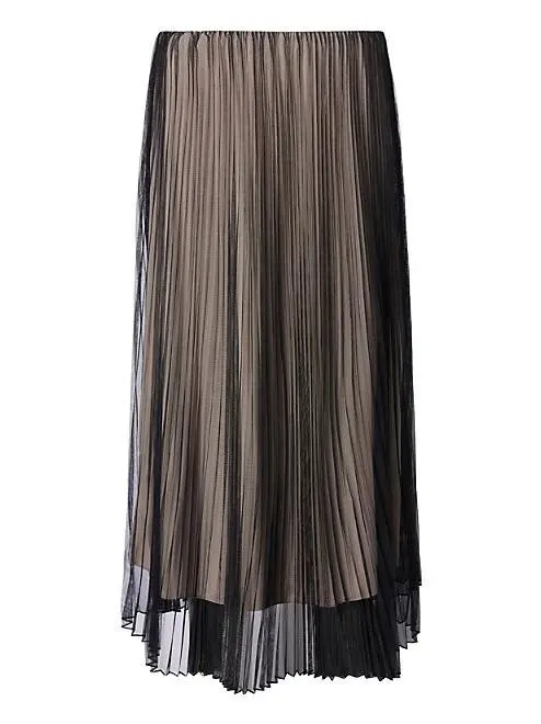 Max Mara Pleated Mesh Midi Skirt - Black