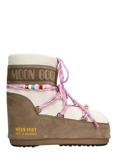 Moon Boot X Guest In Residence Icon Beaded Low Suede Boots - Beige Comb