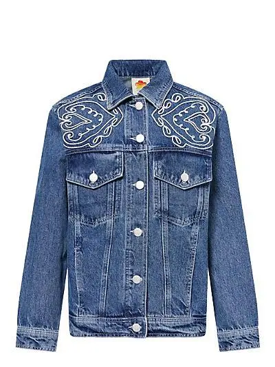 Farm Rio Cornely Embroidered Jacket - Denim