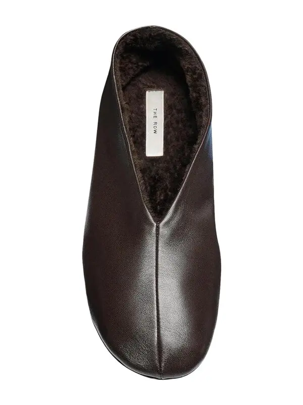 THE ROW Stella Leather Slippers - Lacquer Brown