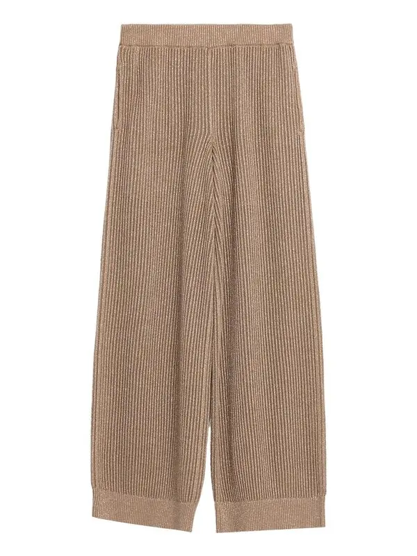 Brunello Cucinelli Metallic Ribbed Knit Wide-leg Trousers - Nutshell