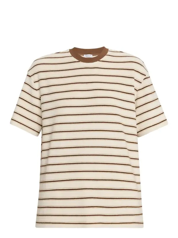 Brunello Cucinelli Metallic Striped Cotton-silk Towelling T-shirt - Panama/oro/arancio
