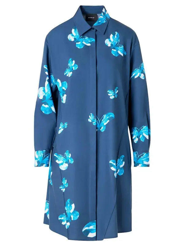 Akris Butterfly-print Poplin Shirt Dress - Denim Blue