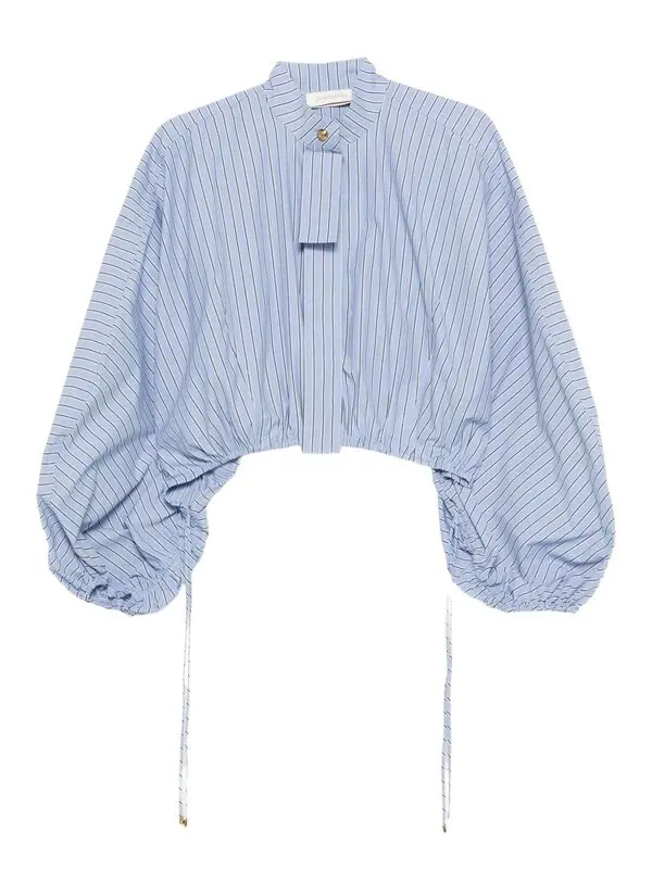 Zimmermann Striped Mandarin Collar Cotton Blouse - Sky Blue