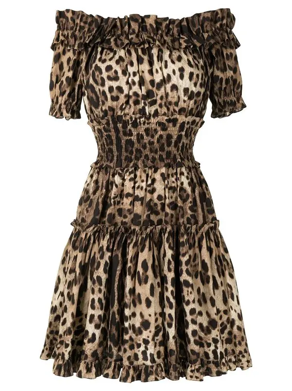 Dolce & Gabbana Leopard Print Short Dress - Brown