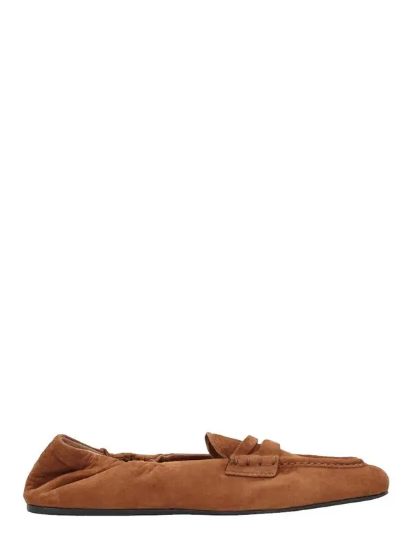 Miu Miu Suede Ruches Loafers - Brown