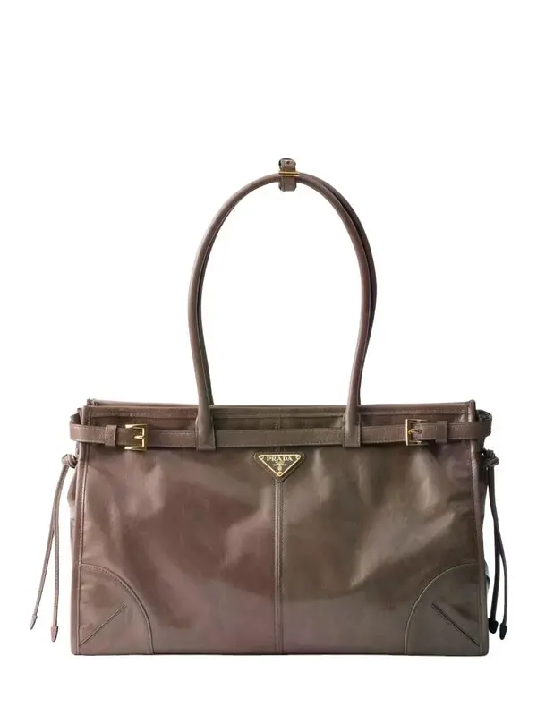 Prada Large Leather Tote Bag - Brown