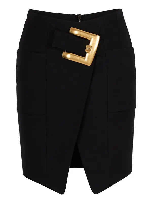 Balmain Virgin Wool Belted Mini Skirt - Black
