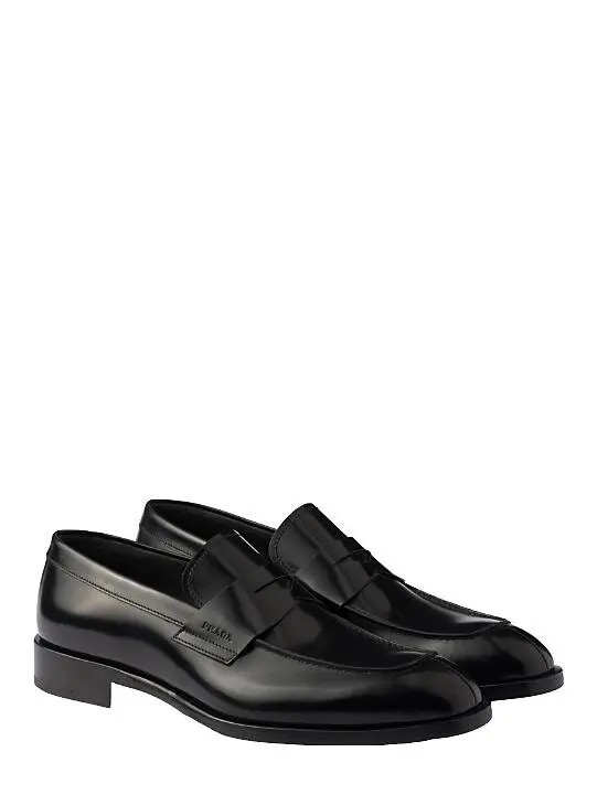 Prada Brushed Leather Loafers - Black