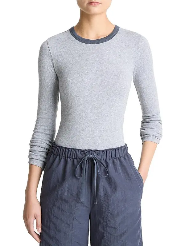 Vince Heather Tipped Long Sleeve Tee - Heather Thistle