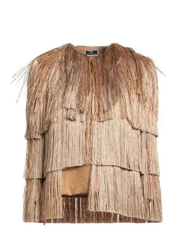 Elisabetta Franchi Bouclé Jacket With Fringes - Beige
