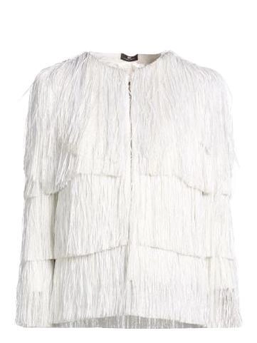 Elisabetta Franchi Bouclé Jacket With Fringes - Ivory