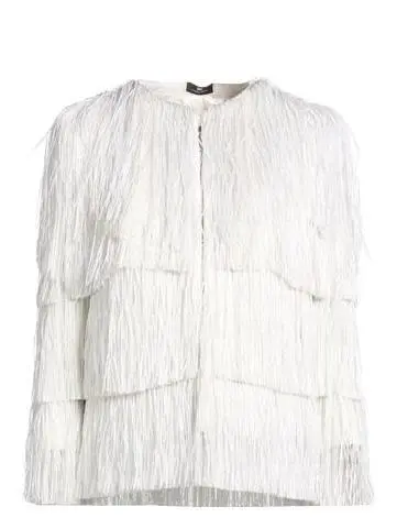 Elisabetta Franchi Bouclé Jacket With Fringes - White