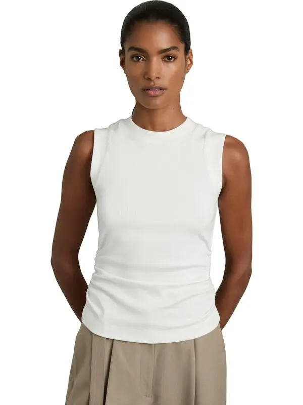 REISS Fine-rib Ruched Vest Top - White