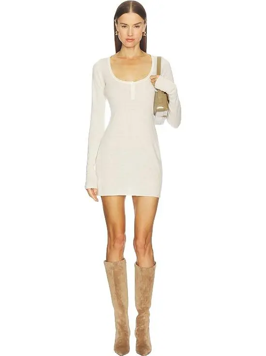 SKIMS Sheer Cashmere Henley Mini Dress - Egret