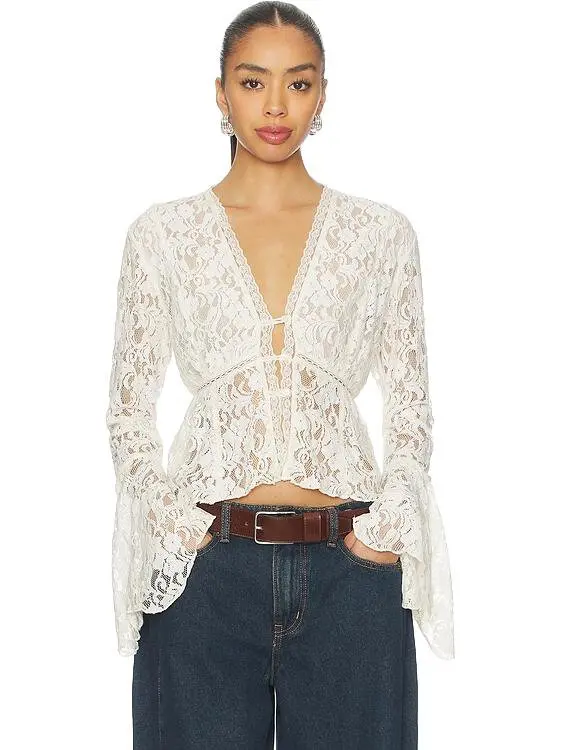 Free People Whispering Love Lace Top - Tofu