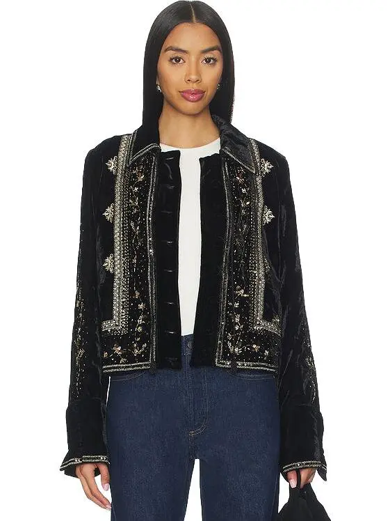 Free People Maxxie Embellished Velvet Jacket - Black