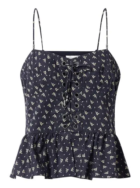 MARANT ETOILE Dolma Printed Peplum Top - Black/ecru