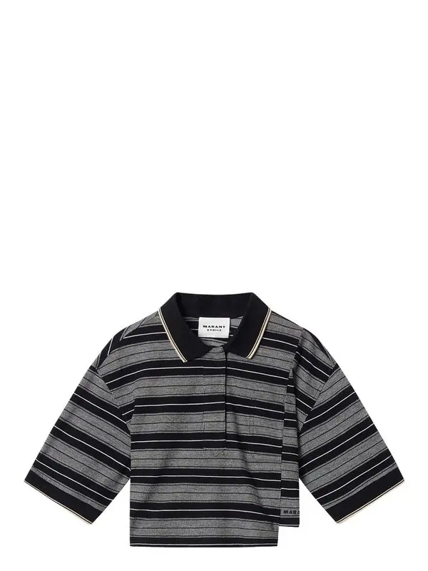 MARANT ETOILE Isalyne Striped Organic Cotton Piqué Polo Top - Black/ecru