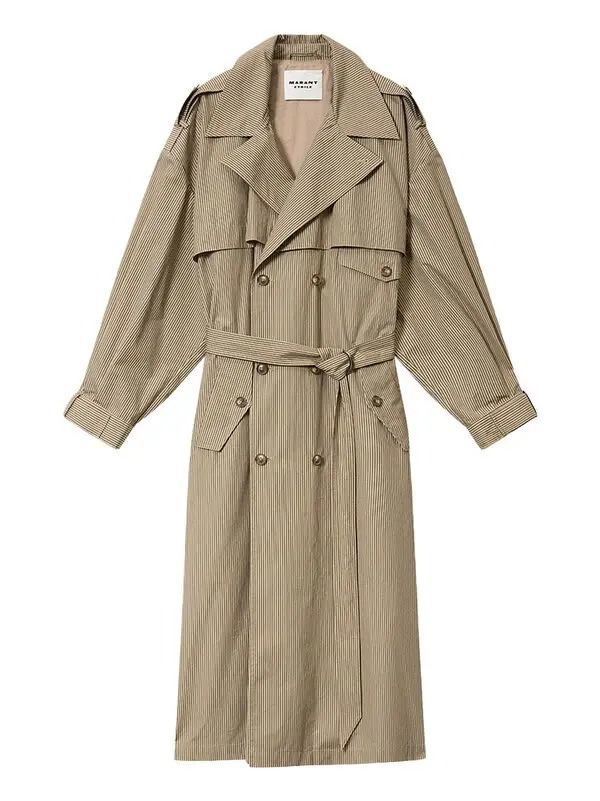MARANT ETOILE Chilma Striped Trench Coat - Beige/khaki