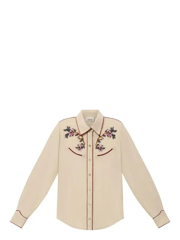 Isabel Marant Yzea Beaded Floral Embroidery Shirt - Ecru