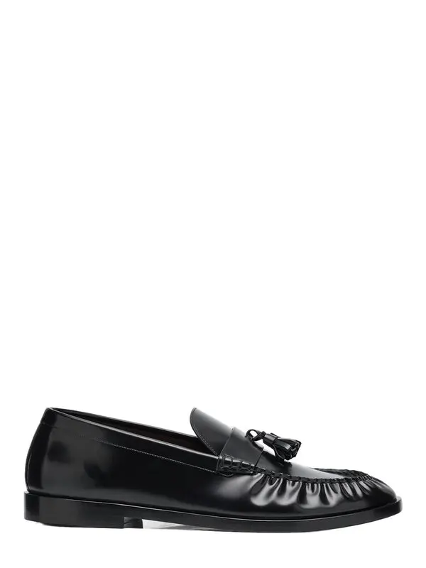 THE ROW Box Leather Tassel Loafers - Black