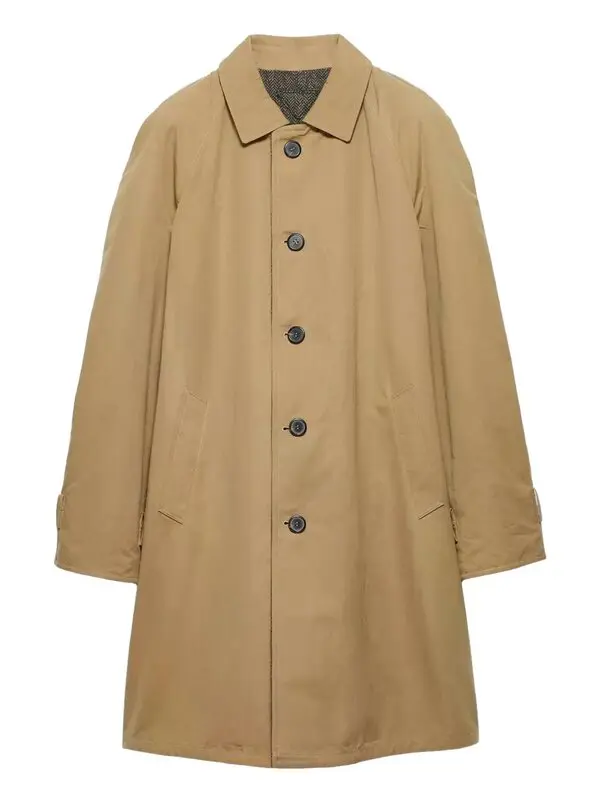 Prada Cotton Coat With Triangle Logo - Neutrals