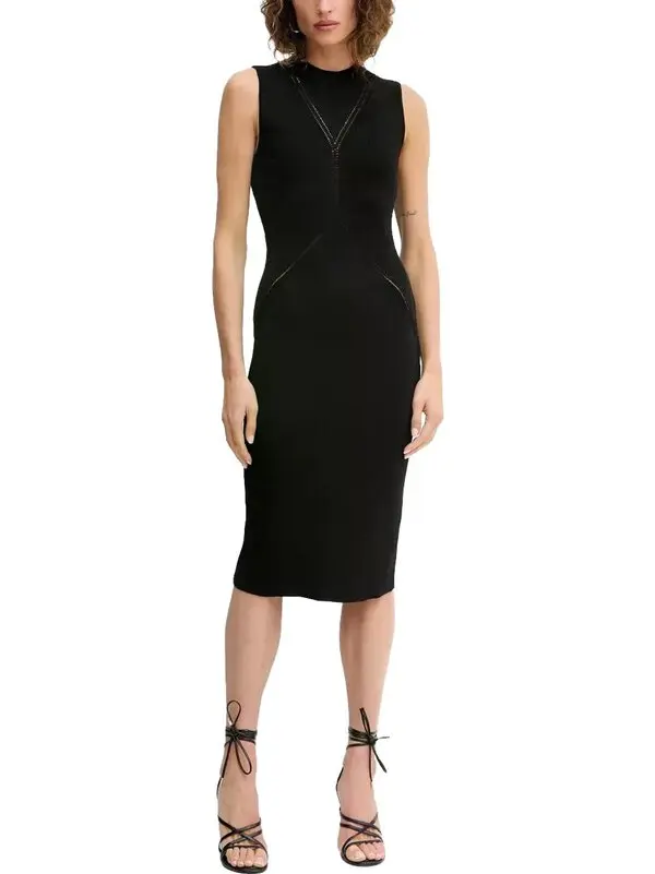 MARCIANO Sleeveless Ladder-stitch Midi Dress - Black