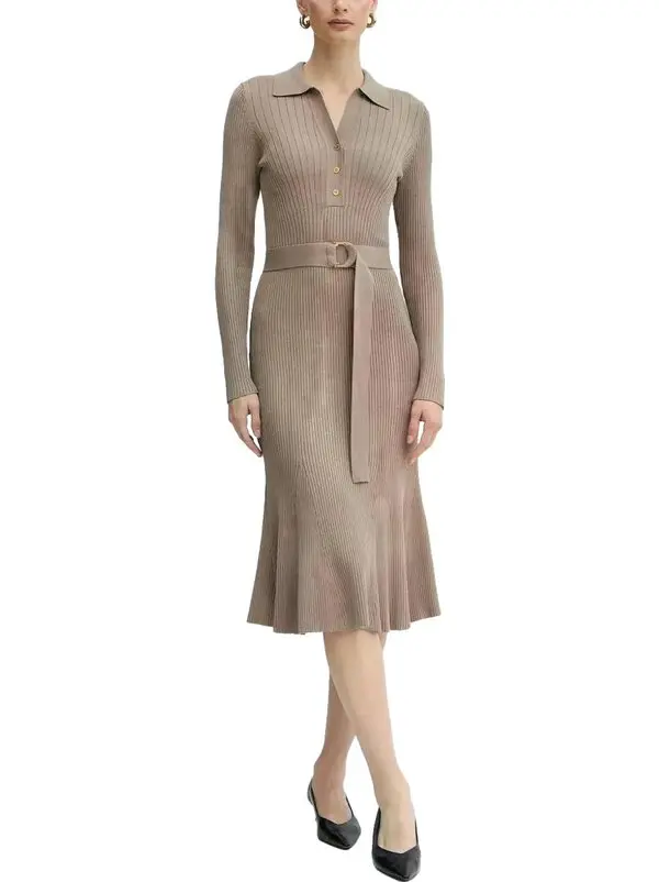 MARCIANO Ribbed Belted Midi Dress - Neutrals