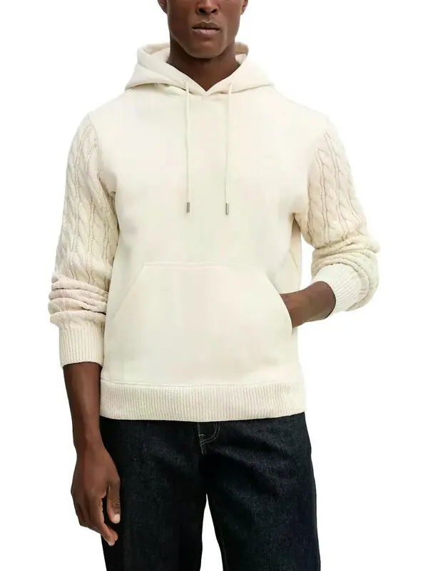 Guess Cable-knit Hoodie With Logo Detail - Neutrals